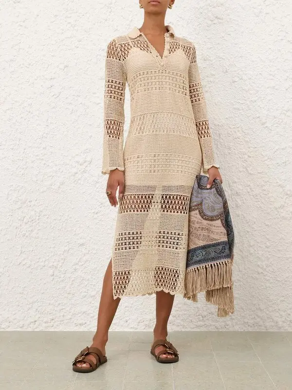 Zimmermann Wanderlust Sun Crochet Maxi Dress - Beige