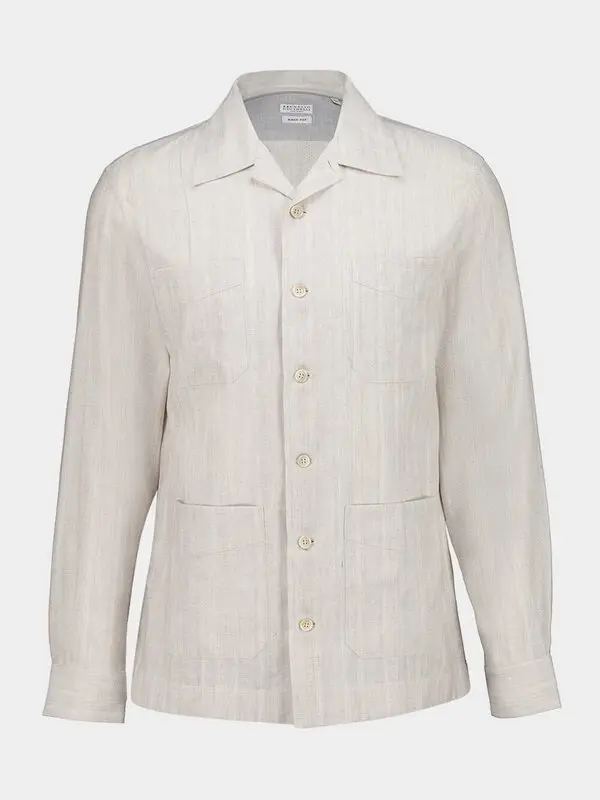 Brunello Cucinelli Rope Cotton And Linen Jacquard Stripe Easy Fit Guayabera