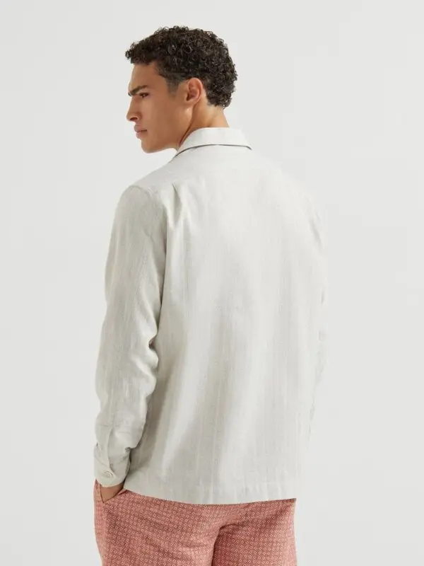 Brunello Cucinelli Rope Cotton And Linen Jacquard Stripe Easy Fit Guayabera