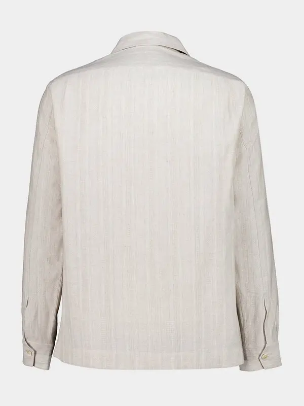 Brunello Cucinelli Rope Cotton And Linen Jacquard Stripe Easy Fit Guayabera