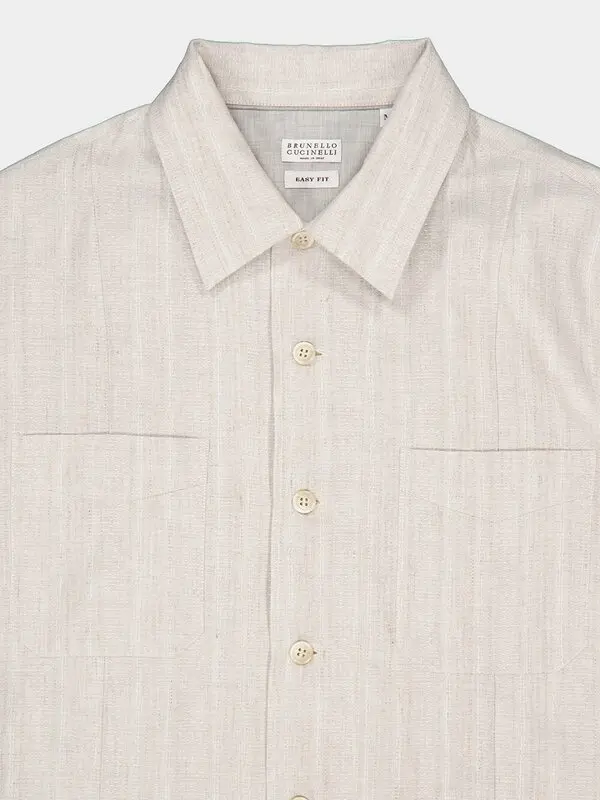 Brunello Cucinelli Rope Cotton And Linen Jacquard Stripe Easy Fit Guayabera