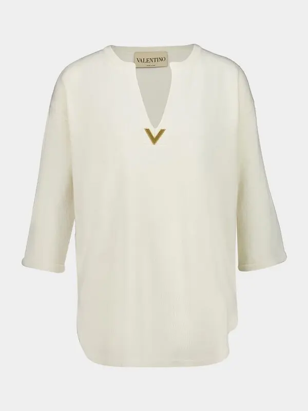 Valentino Garavani Long-sleeve Wool Top With V Detail - Cream