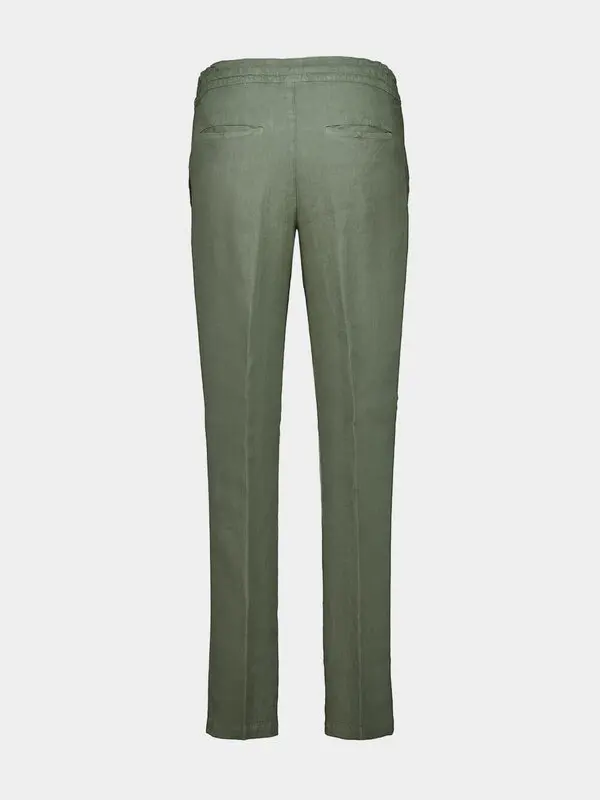 120% Lino Drawstring Linen Pants - Green