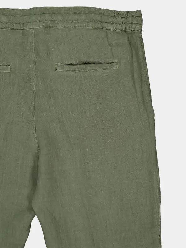 120% Lino Drawstring Linen Pants - Green