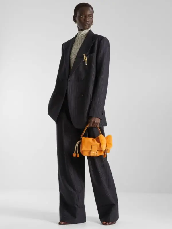Fendi Pinstriped Wool Wide Leg Trousers - Blue