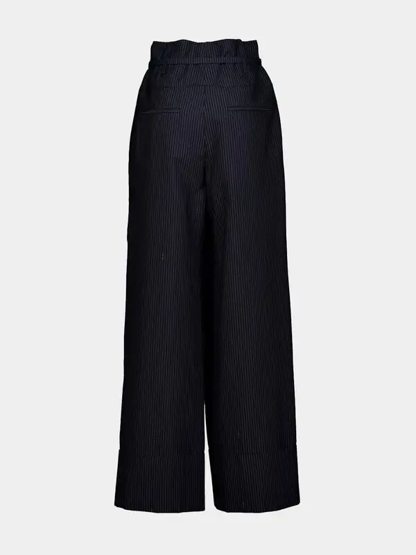 Fendi Pinstriped Wool Wide Leg Trousers - Blue