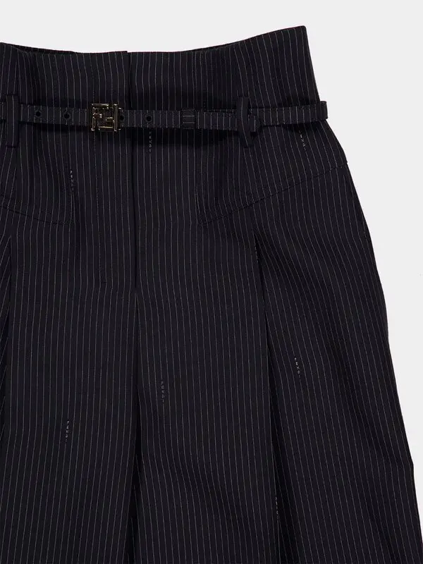 Fendi Pinstriped Wool Wide Leg Trousers - Blue