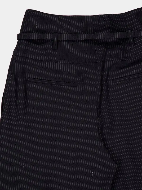 Fendi Pinstriped Wool Wide Leg Trousers - Blue