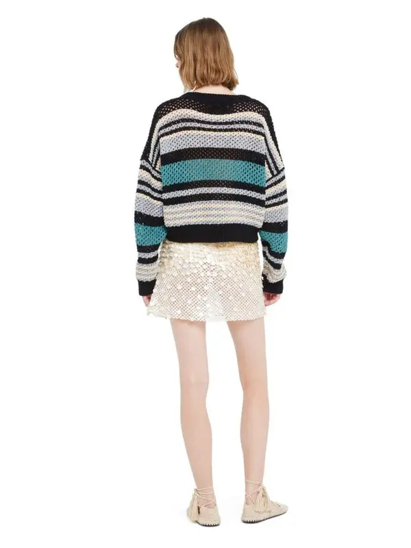 Alanui Black And Teal Ocean Stripes Sweater