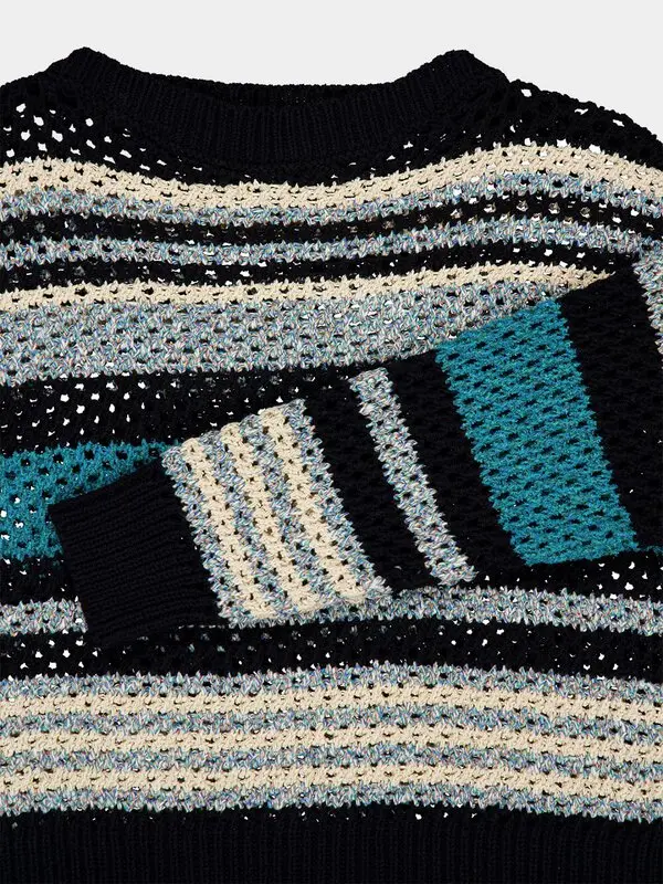 Alanui Black And Teal Ocean Stripes Sweater