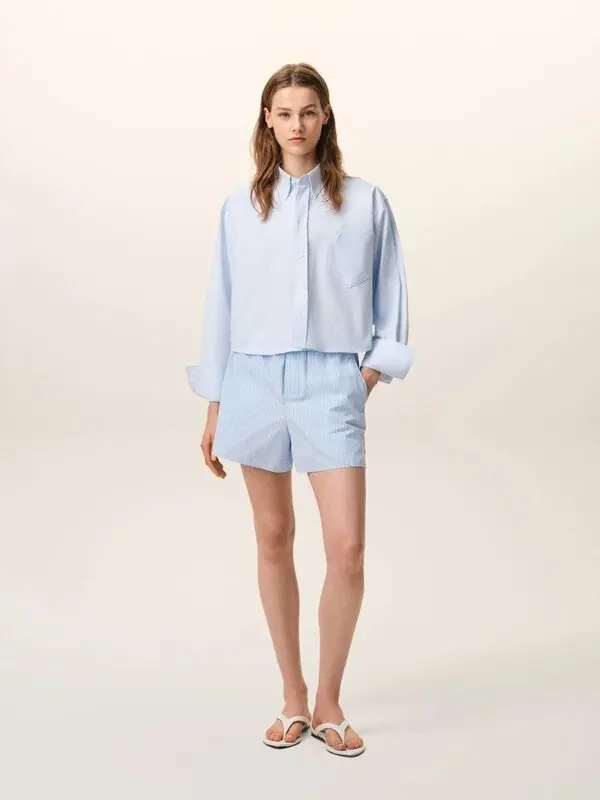 AMI Paris Striped Cotton Shorts - Blue