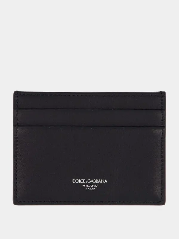 Dolce & Gabbana Woven Calfskin Leather Card Holder - Black