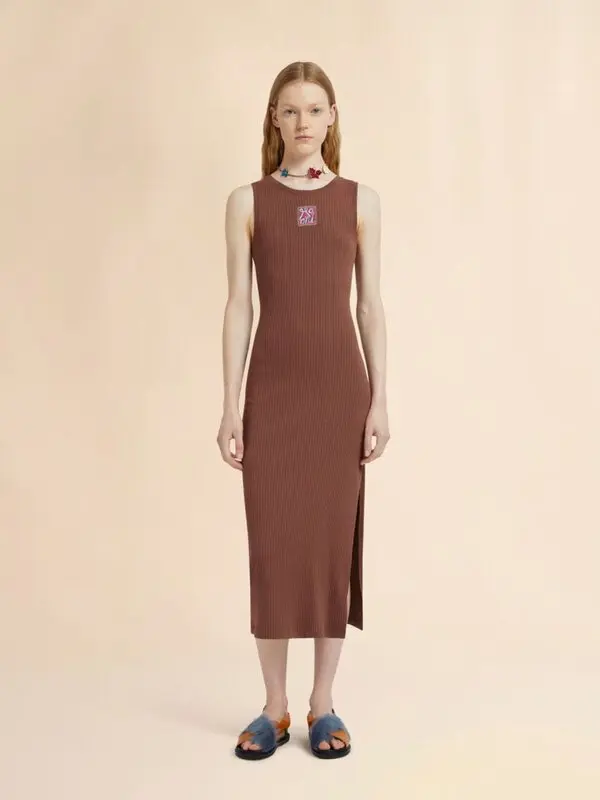 Marni Ribbed Cotton Midi Dress - Brown