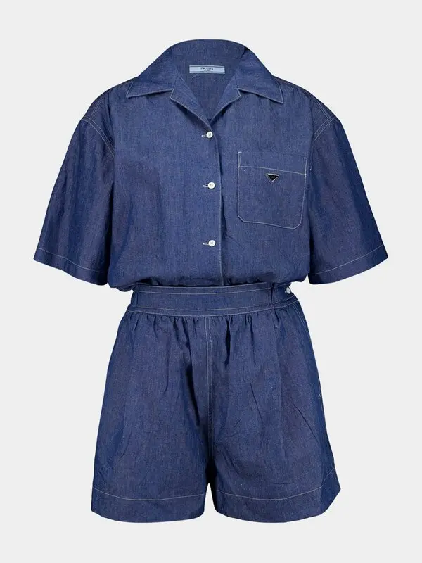 Prada Light Cotton Jumpsuit Shorts - Blue