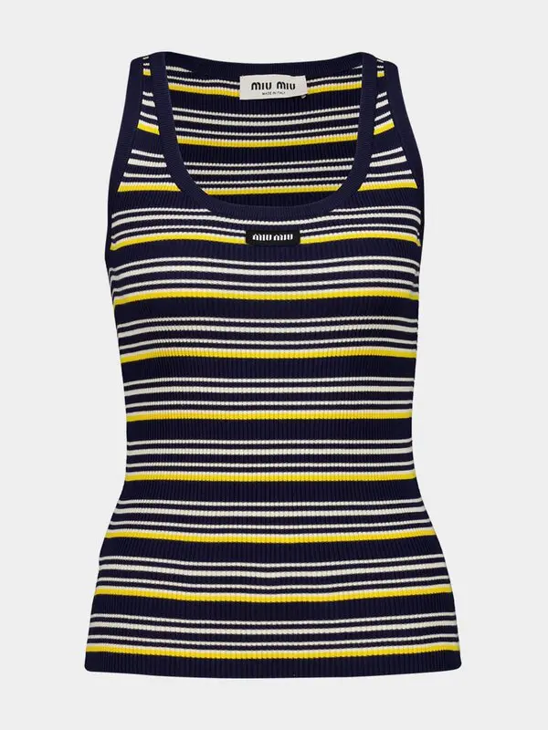 Miu Miu Striped Cotton Tank Top - Blue