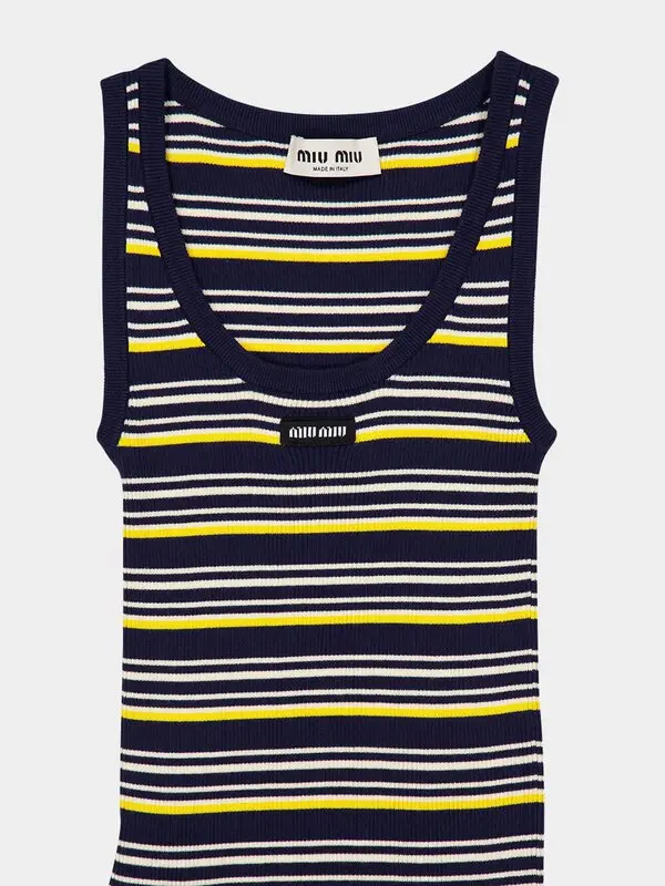 Miu Miu Striped Cotton Tank Top - Blue