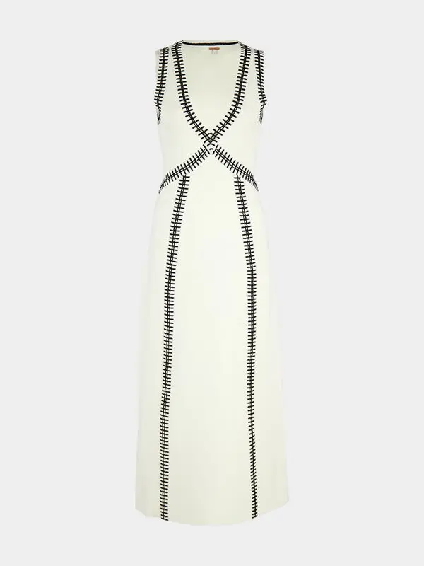Johanna Ortiz Knit Midi Dress With Contrast Stitching - Cream