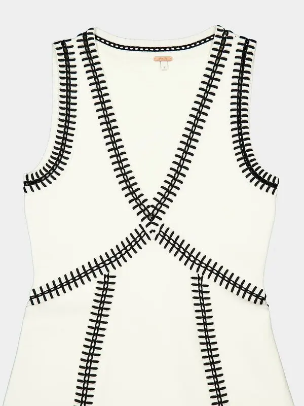 Johanna Ortiz Knit Midi Dress With Contrast Stitching - Cream