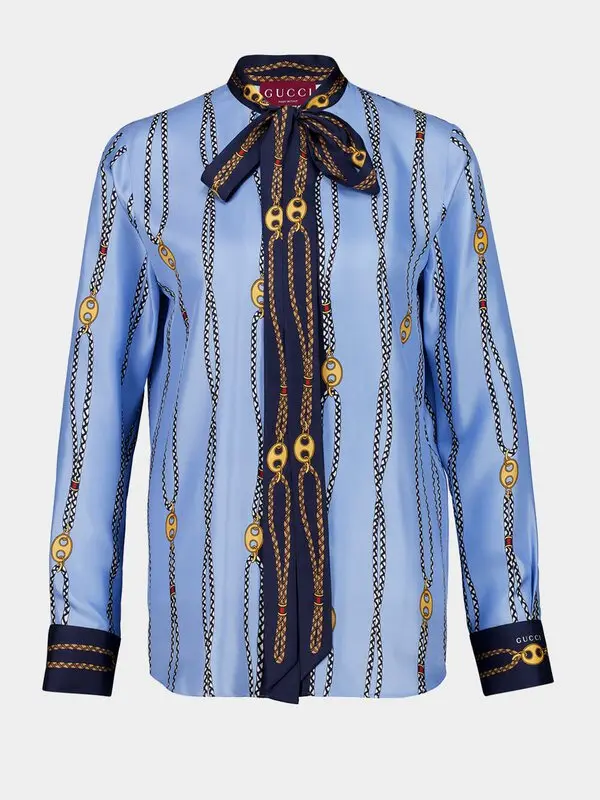 Gucci Marina Chain Print Silk Twill Shirt - Blue