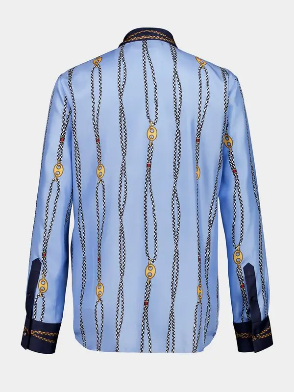 Gucci Marina Chain Print Silk Twill Shirt - Blue