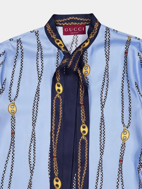 Gucci Marina Chain Print Silk Twill Shirt - Blue