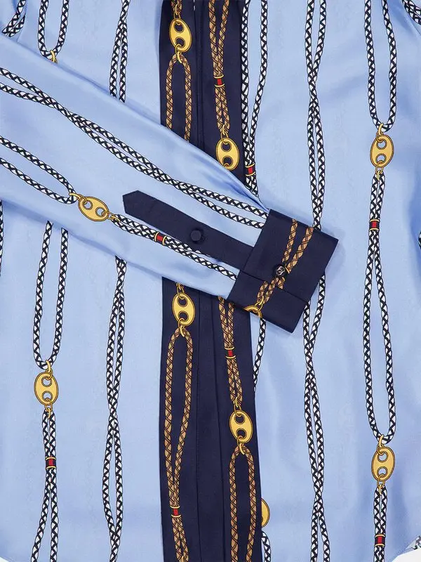 Gucci Marina Chain Print Silk Twill Shirt - Blue