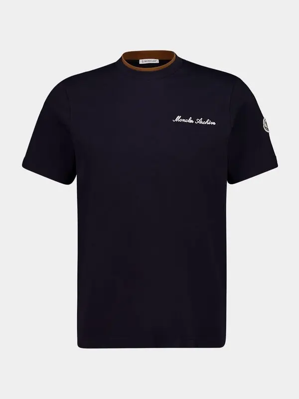 Moncler Navy Embroidered Cotton T-shirt - Blue