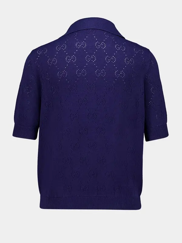 Gucci Cotton-silk Gg Pointelle Polo Shirt - Blue