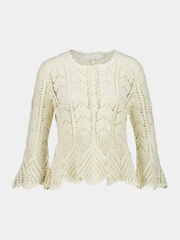Zimmermann Awaken Lace Crochet Peplum Top - Cream