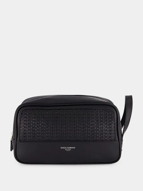 Dolce & Gabbana Woven Calfskin Leather Necessaire - Black