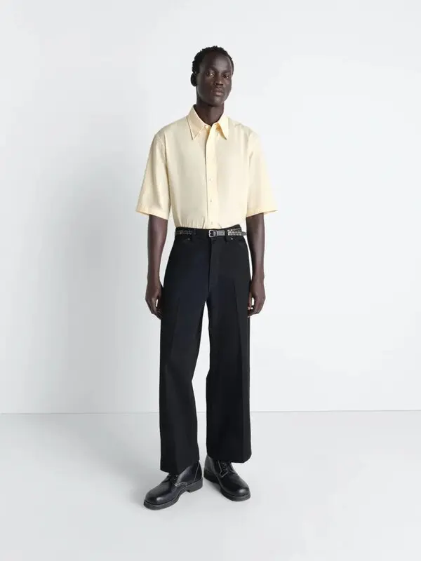 LEMAIRE Ice Apricot Short Sleeve Shirt In Washed Cotton Muslin - Yellow