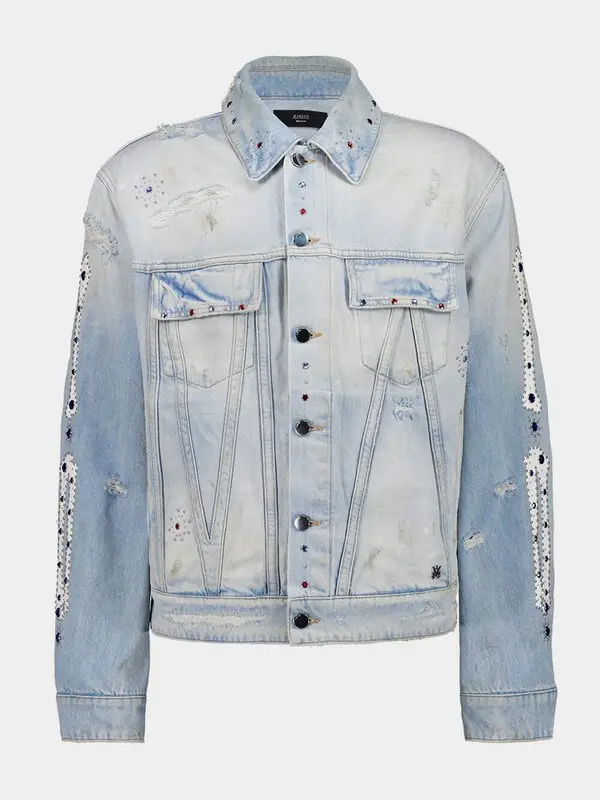 Amiri Antique Indigo Bones Studded Trucker Jacket