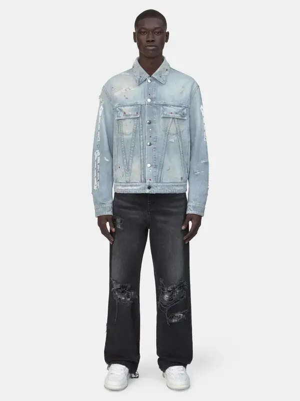 Amiri Antique Indigo Bones Studded Trucker Jacket