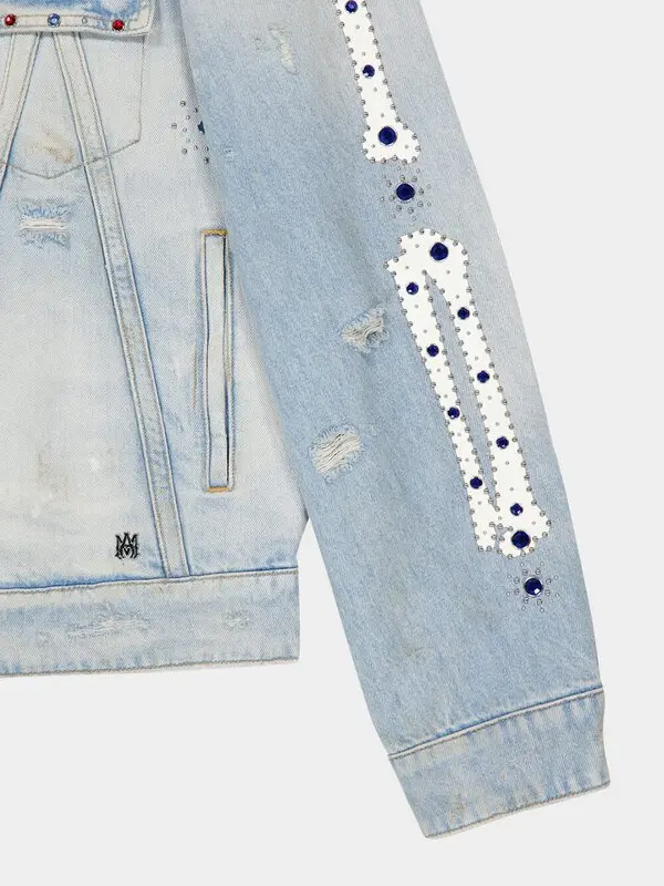 Amiri Antique Indigo Bones Studded Trucker Jacket