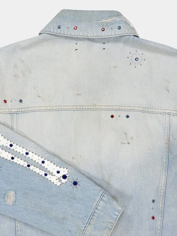 Amiri Antique Indigo Bones Studded Trucker Jacket