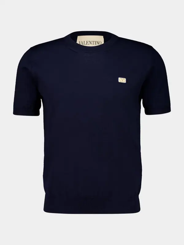 Valentino Garavani Navy Virgin Wool Knit T-shirt