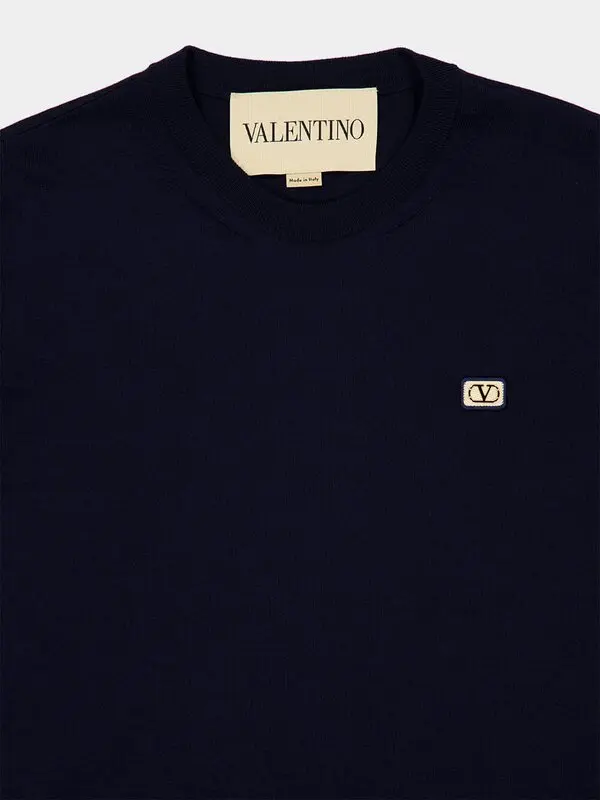 Valentino Garavani Navy Virgin Wool Knit T-shirt