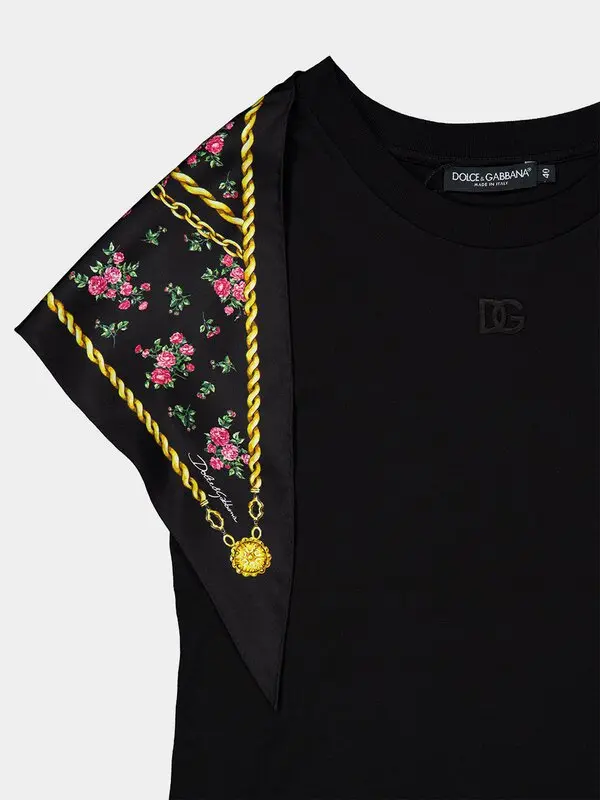 Dolce & Gabbana Cotton T-shirt With Scarf Detail - Black