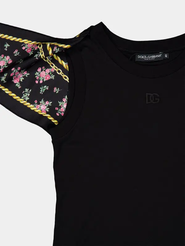 Dolce & Gabbana Cotton T-shirt With Scarf Detail - Black