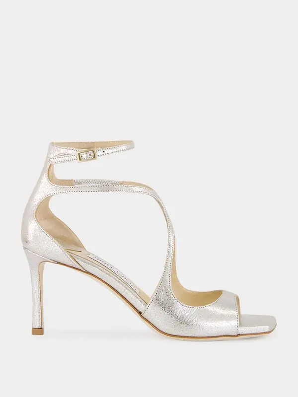JIMMY CHOO Azia 75 Glitter Leather Sandals - Beige