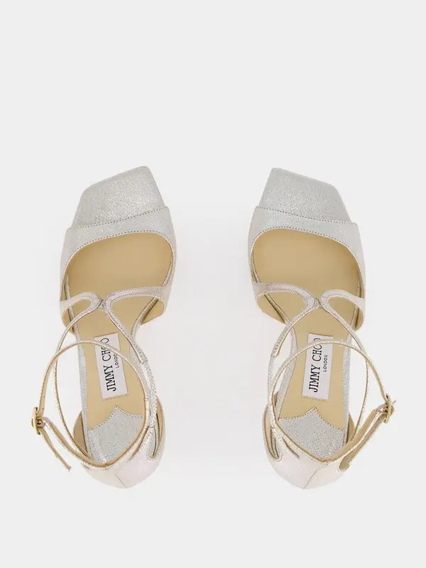 JIMMY CHOO Azia 75 Glitter Leather Sandals - Beige
