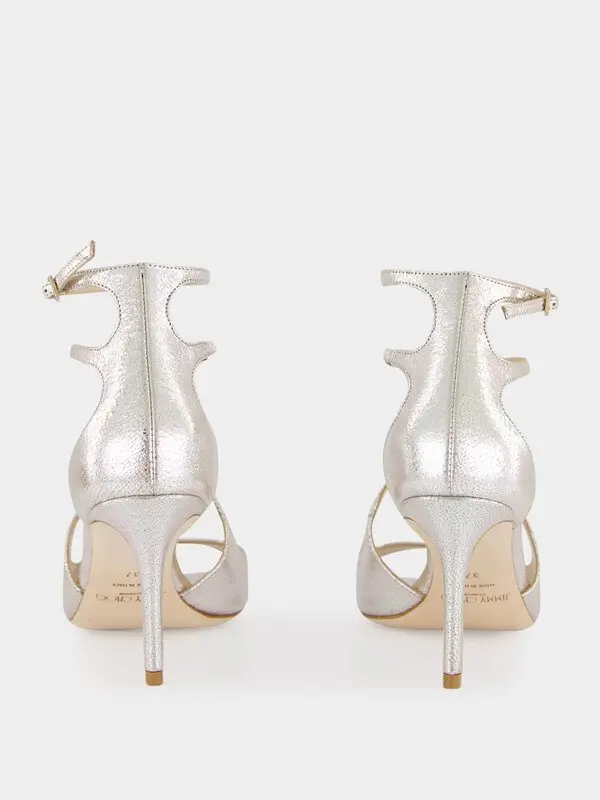JIMMY CHOO Azia 75 Glitter Leather Sandals - Beige
