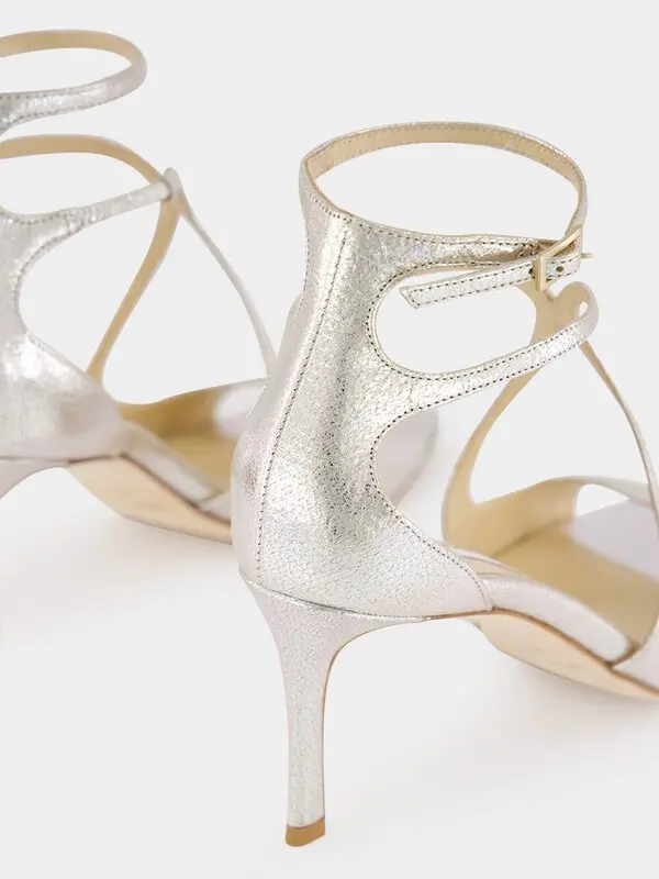 JIMMY CHOO Azia 75 Glitter Leather Sandals - Beige