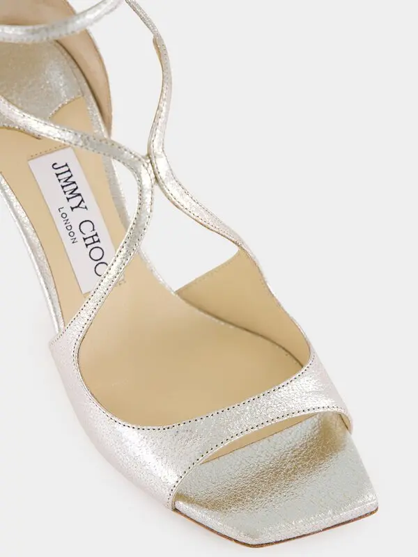JIMMY CHOO Azia 75 Glitter Leather Sandals - Beige