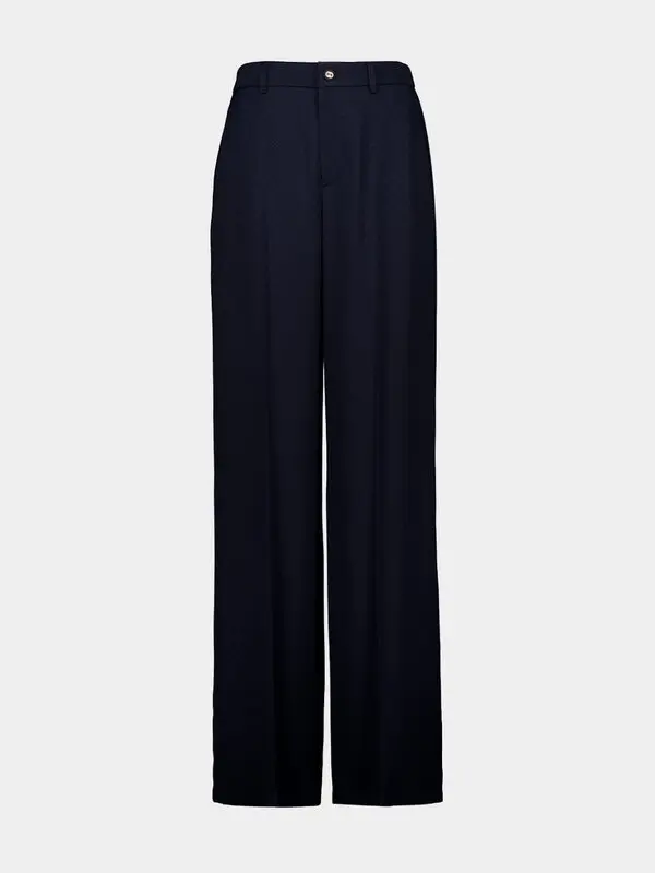 Gucci Silk Viscose Jacquard Wide-leg Trousers - Blue