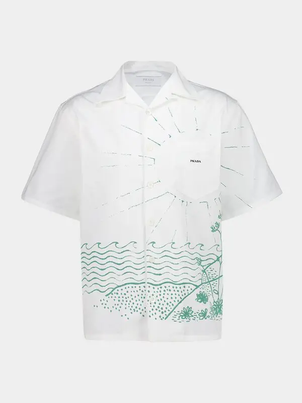 Prada White And Printed Cotton Bowling Shirt - Green