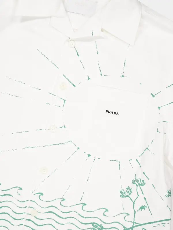 Prada White And Printed Cotton Bowling Shirt - Green