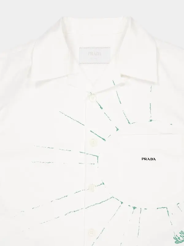 Prada White And Printed Cotton Bowling Shirt - Green