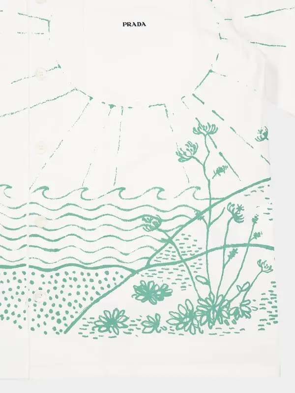 Prada White And Printed Cotton Bowling Shirt - Green