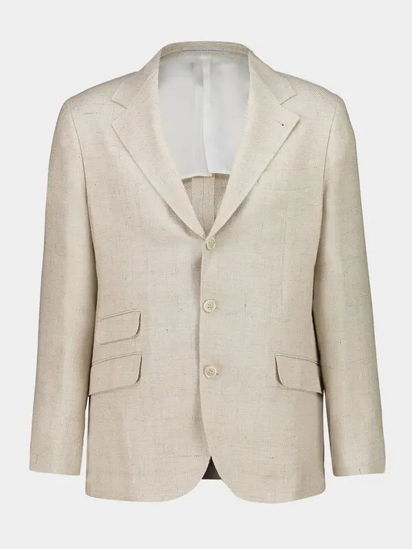 Brunello Cucinelli Silk Linen And Wool Hopsack Deconstructed Cavallo Blazer - Beige